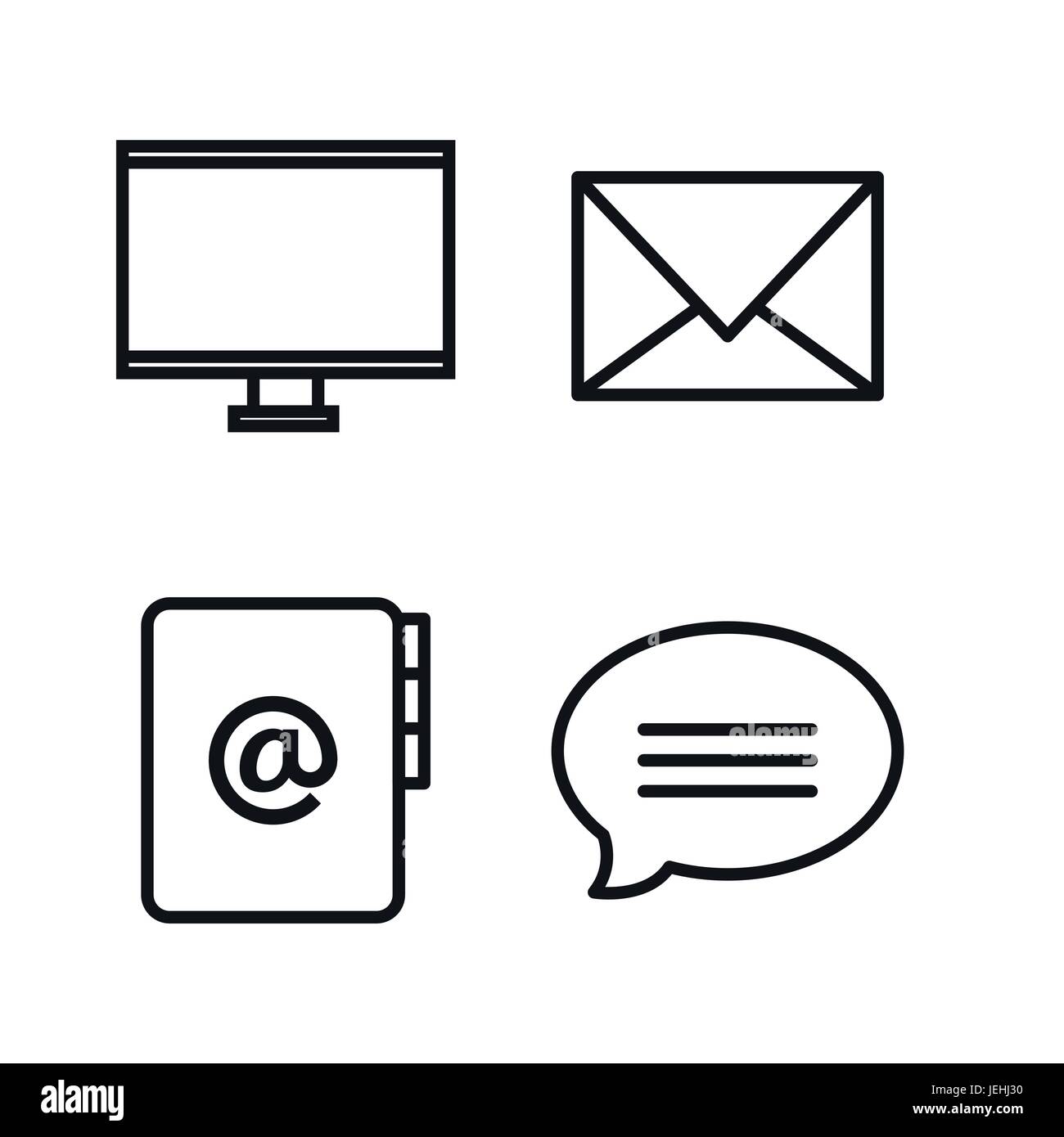 Hand drawn communication related icons over white background vector ...