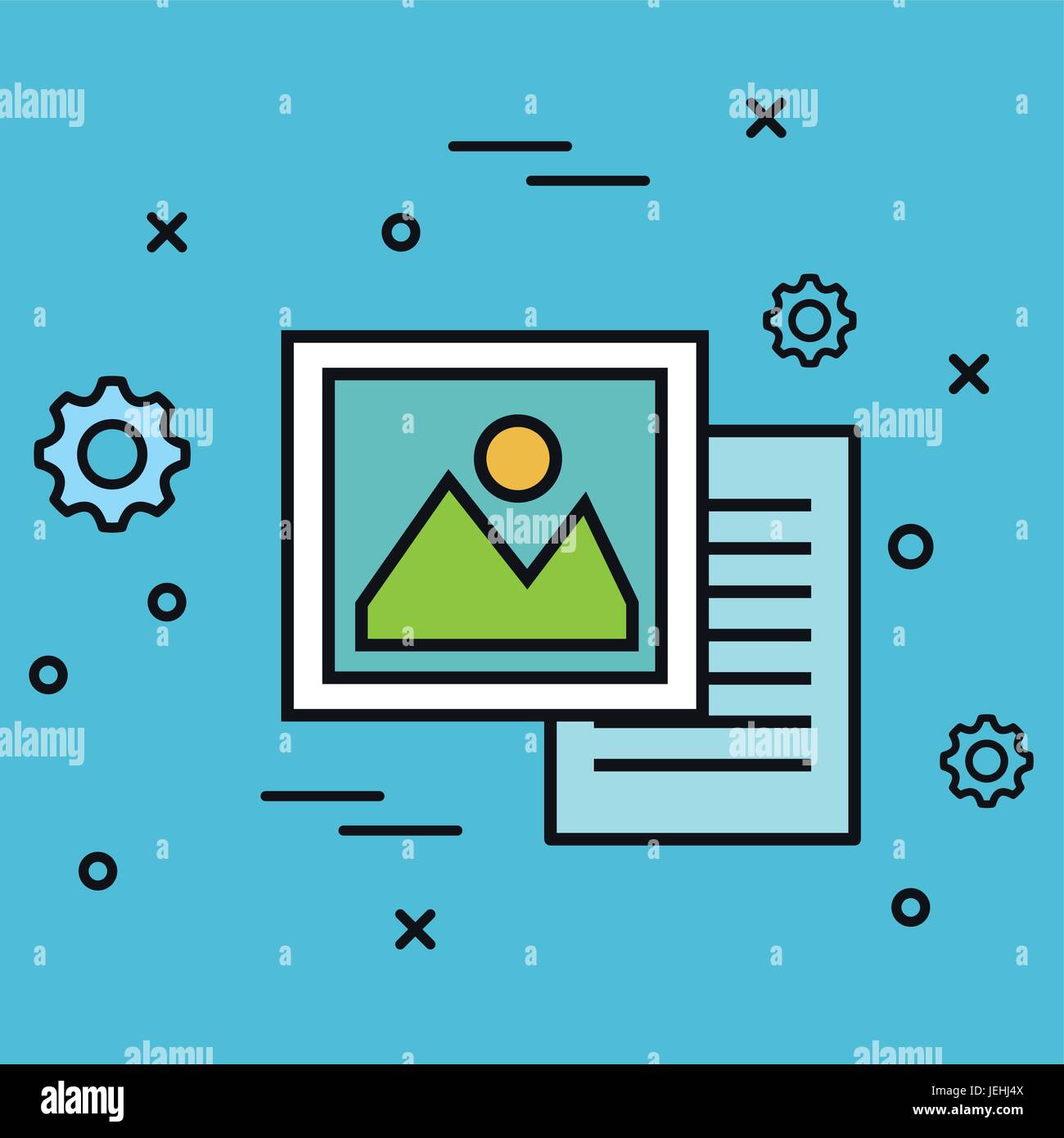 Picture with document and gear wheels over blue background vector ...