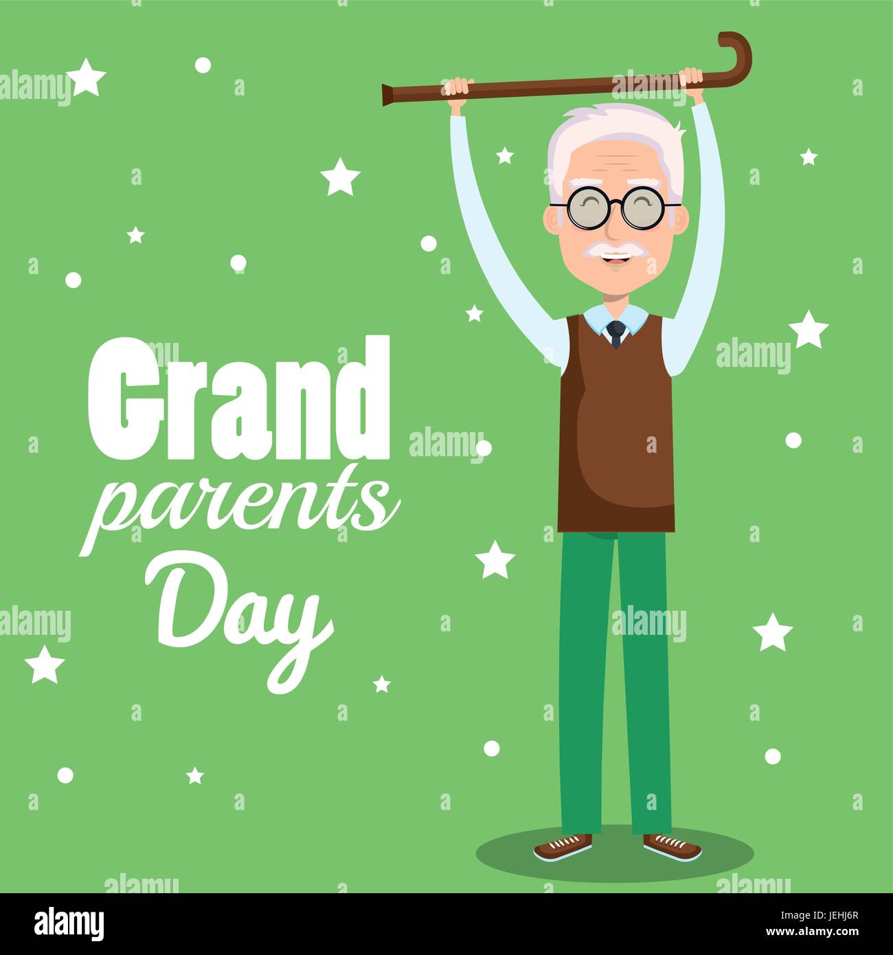 Grandpa holding walking cane over green background vector illustration ...