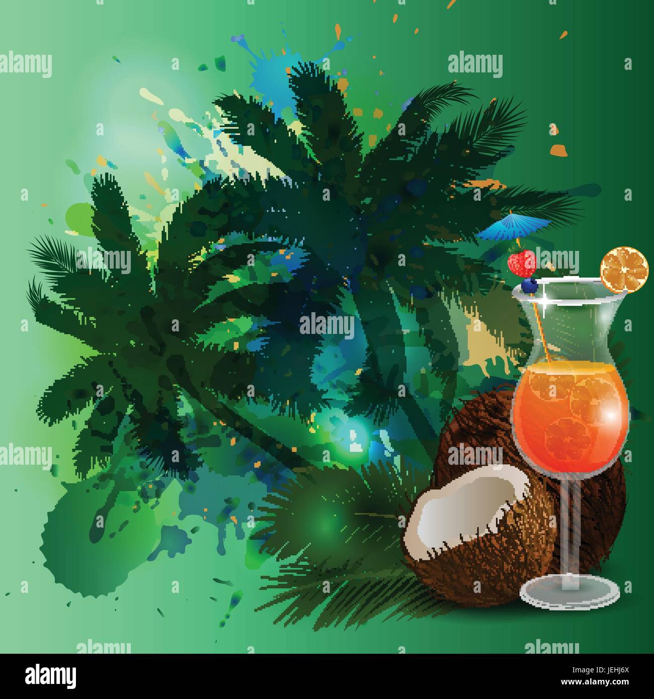 Summer background with palm trees and juice Stock Vector Image & Art ...