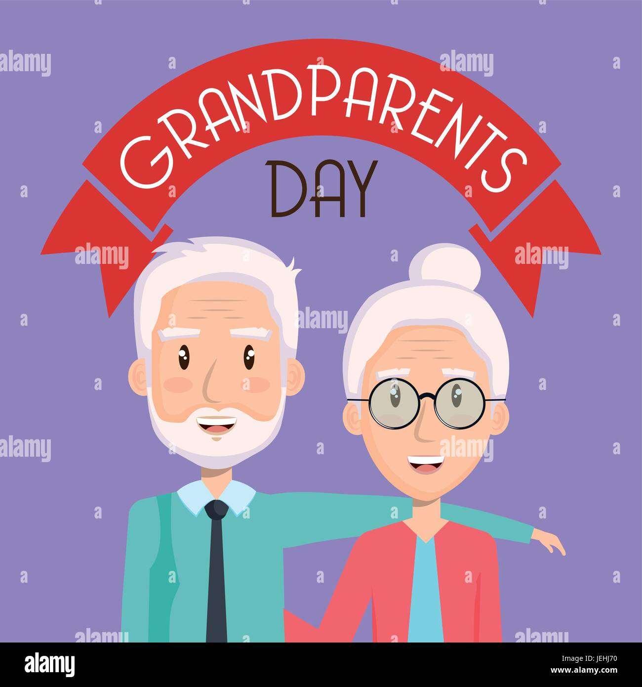 Elder couple with grandparents day sign and riboon over purple ...