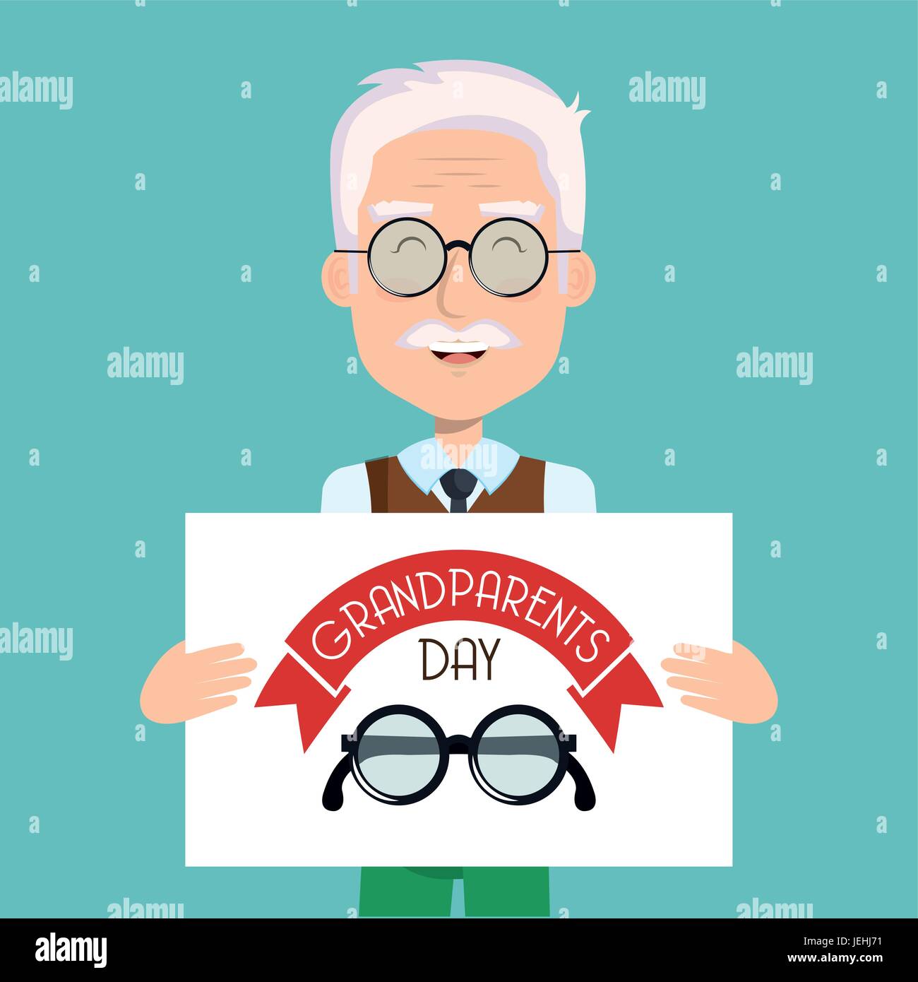 Grandpa holding grandparents day sign with glasses over teal background ...