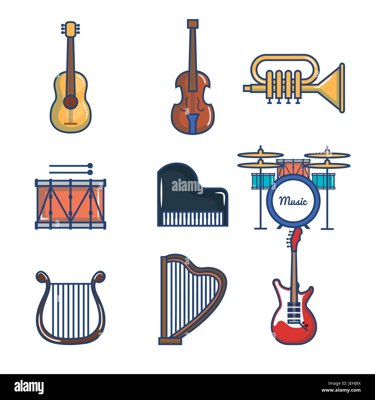 Musical instruments set over white background vector illustration Stock ...