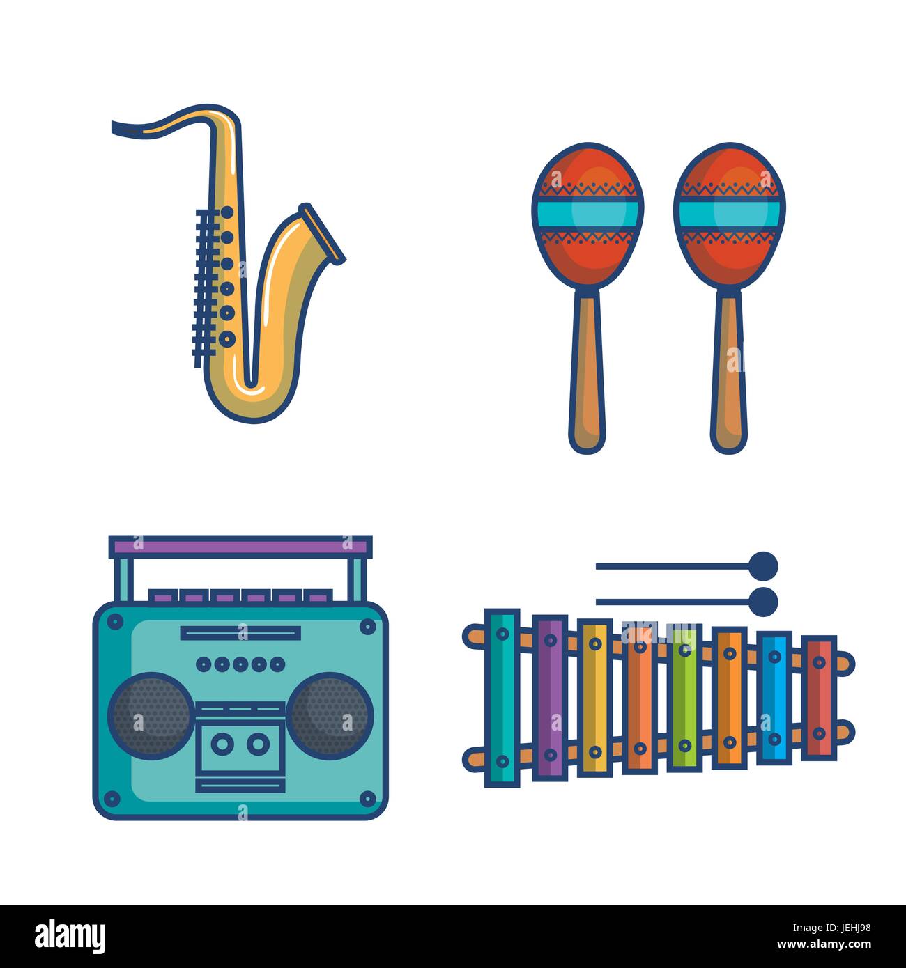 Colorful musical instruments over white background vector illustration ...