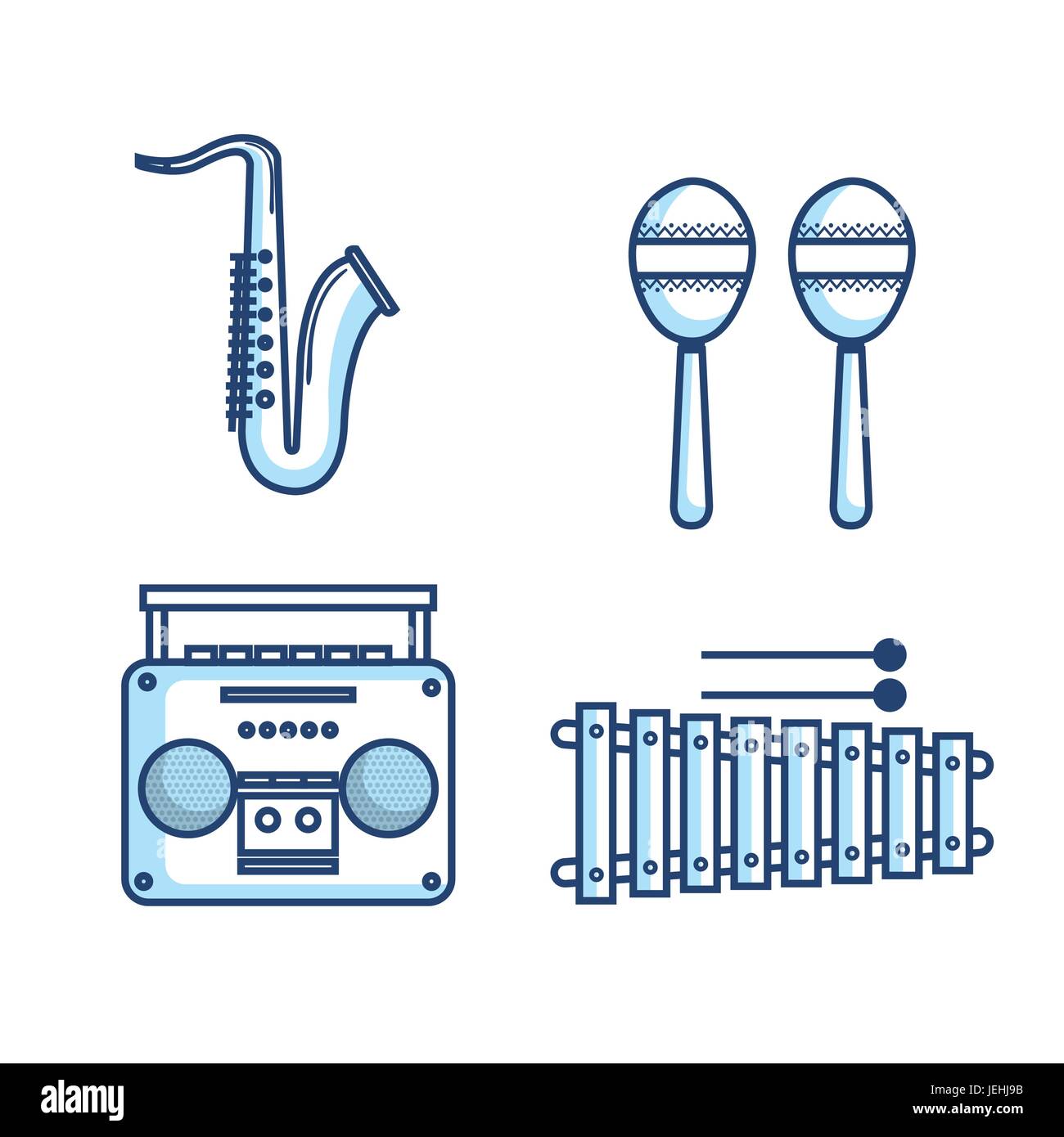 Hand drawn musical instruments over white background vector ...