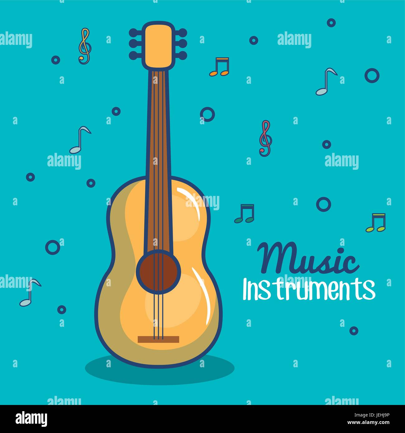 Guitar and music instruments sign over blue background vector ...