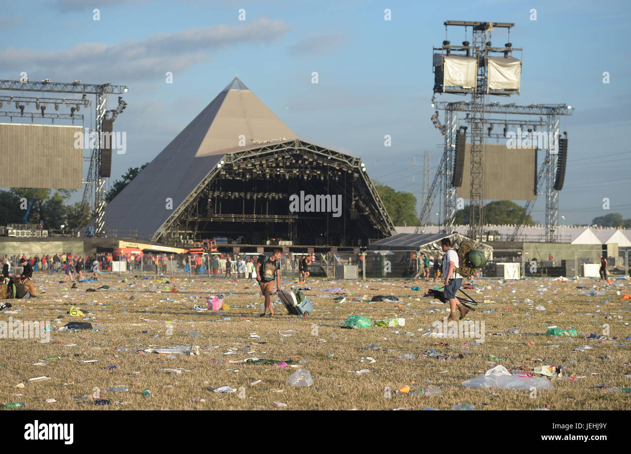 Rubbish by the Pyramid Stage following the Glastonbury Festival at ...
