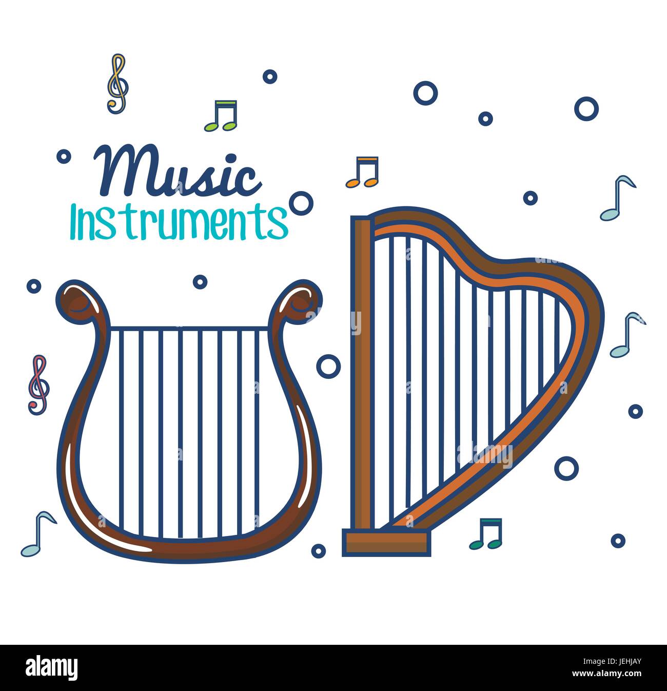 Harp and musical notes over white background vector illustration Stock ...