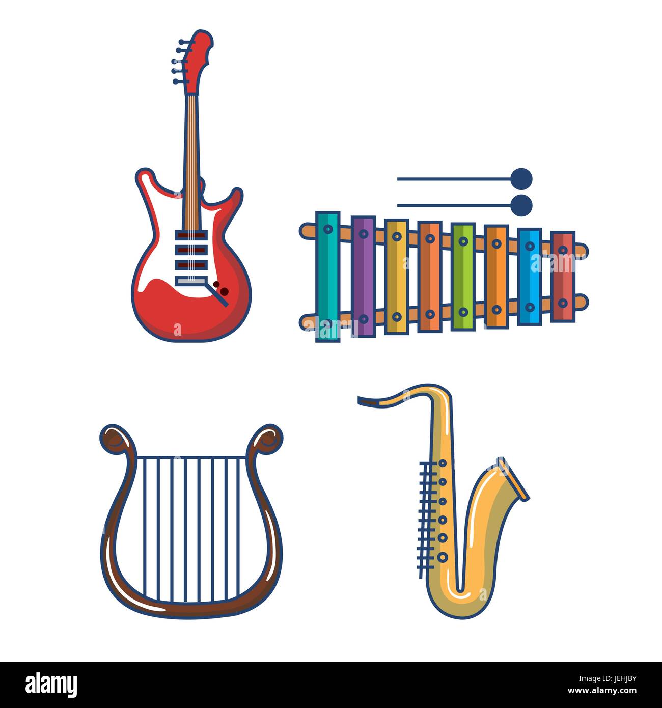 Colorful musical instruments over white background vector illustration ...