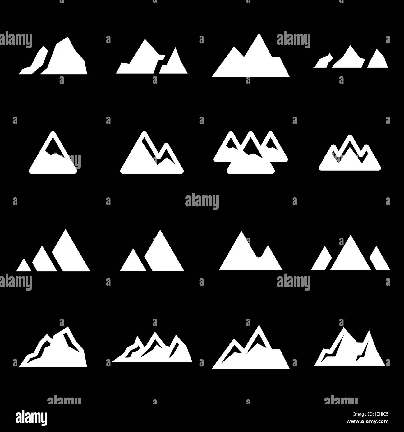 Vector white mountains icons set on black background Stock Vector Image ...