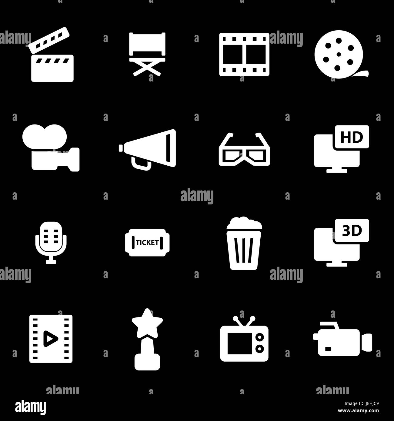 Vector white movie icons set on black background Stock Vector Image ...