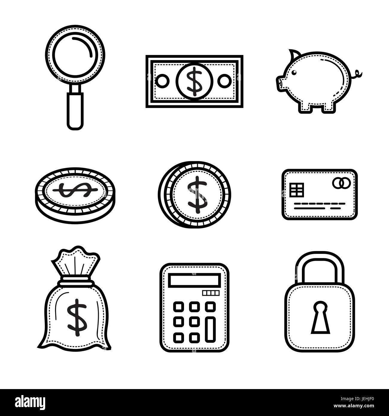 Hand drawn money related objects over white background vector ...
