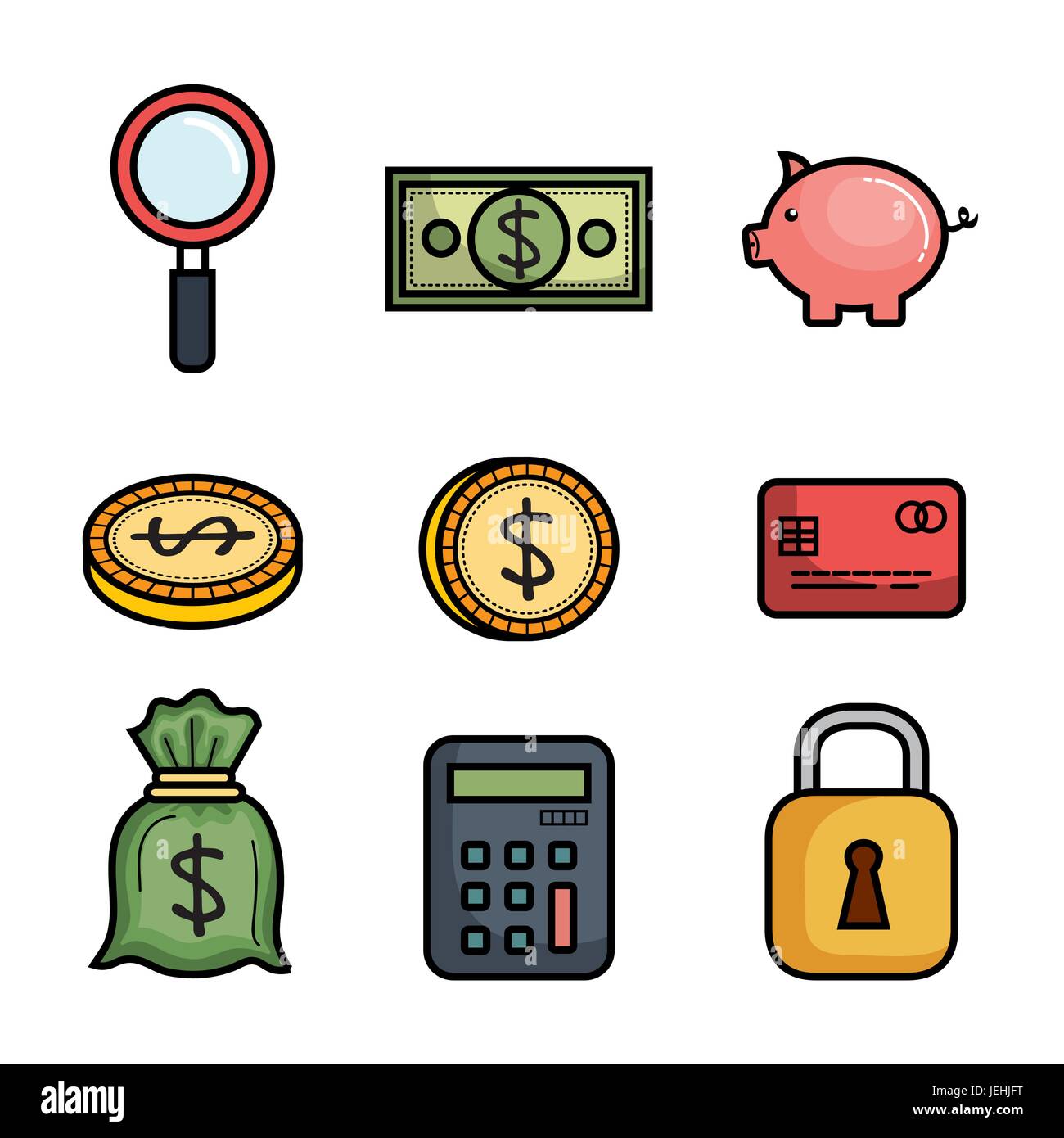 Colorful money related objects over white background vector ...