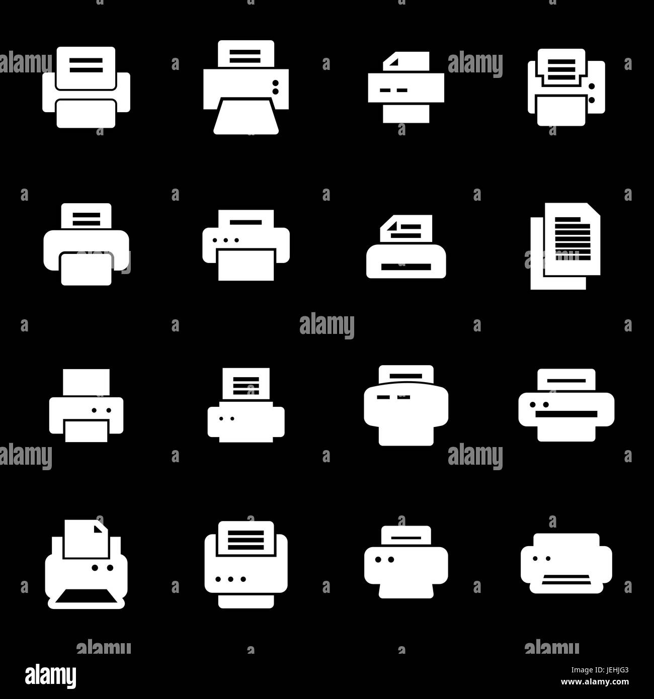 Vector white printer icons set on black background Stock Vector Image ...