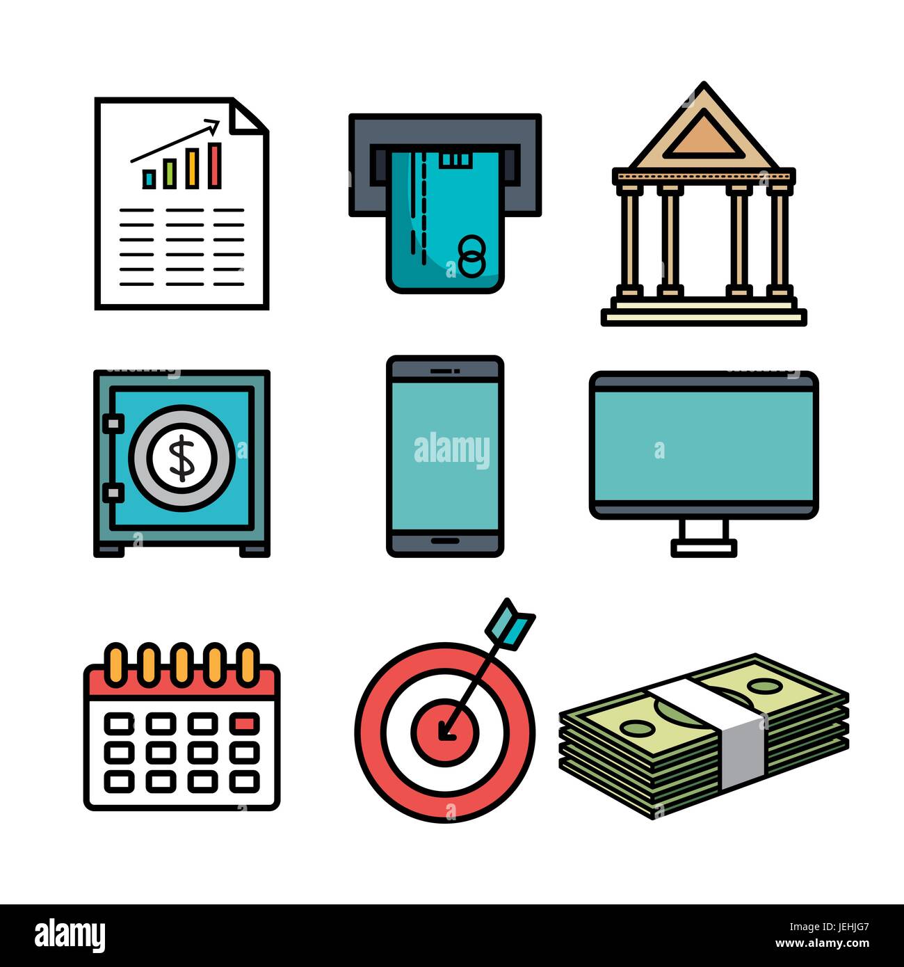 Colorful money related objects over white background vector ...