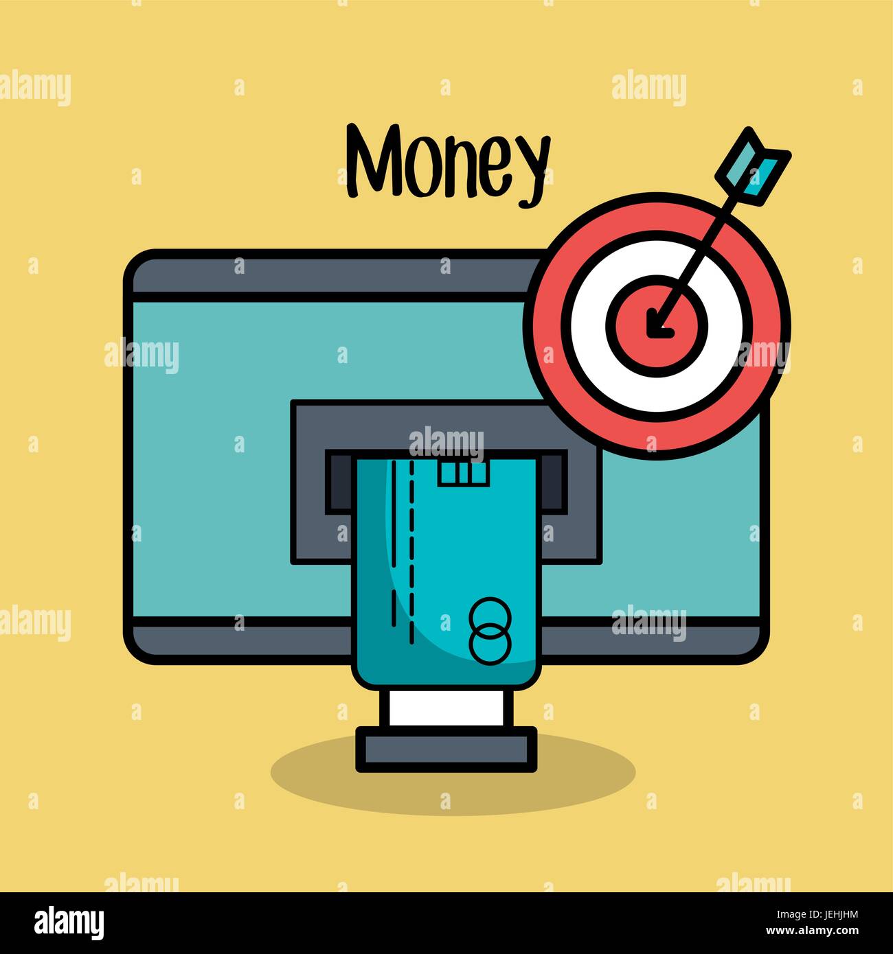 ATM card slot and target with arrow over yellow background vector ...