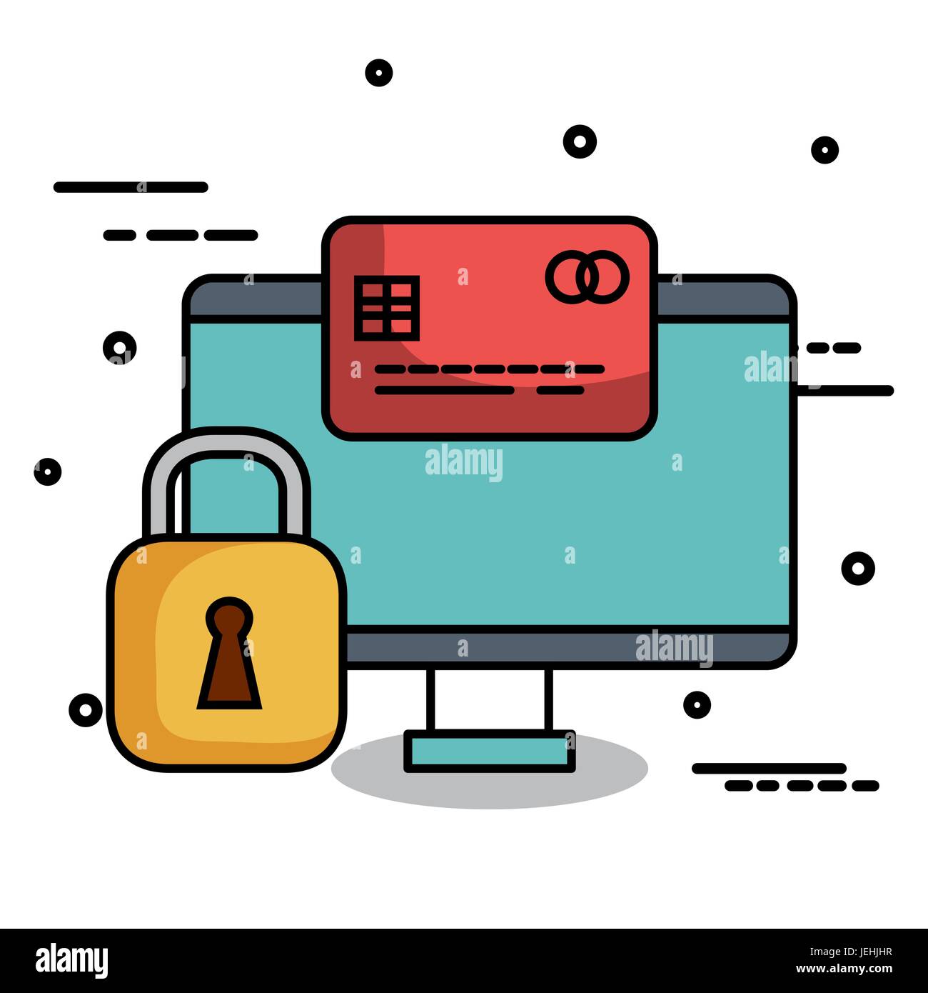 Credit card with screen and lock over white background vector ...