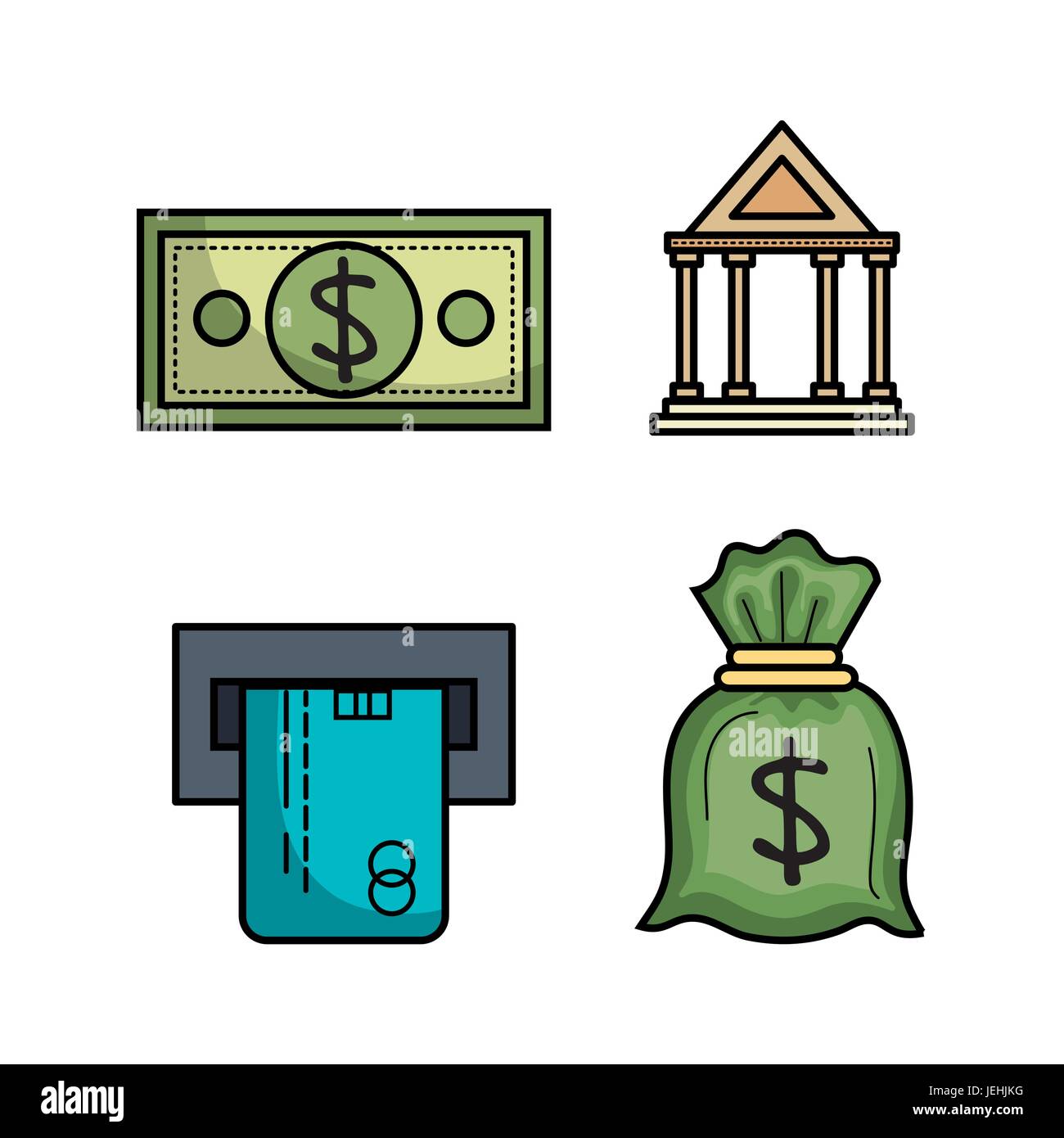 Colorful money related objects over white background vector ...
