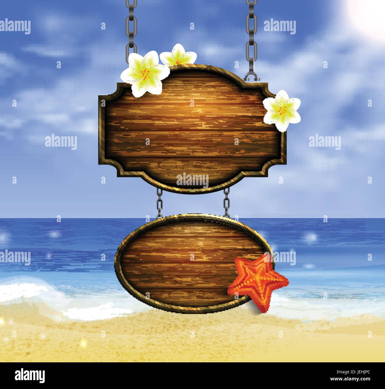 summer wooden sign on tropical beach background Stock Vector Image ...