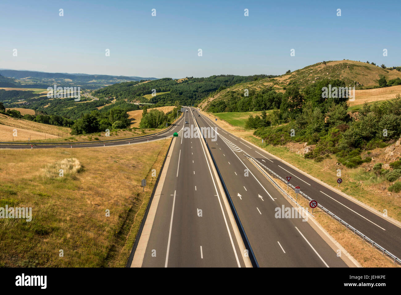 A75 motorway near Marvejols village. Lozere. Occitanie. France. Europe ...