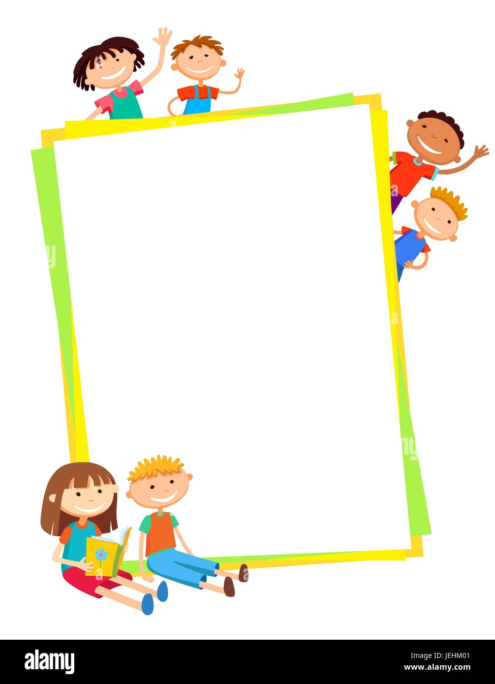 illustration of kids bunner around vertical banner behind poster vector ...