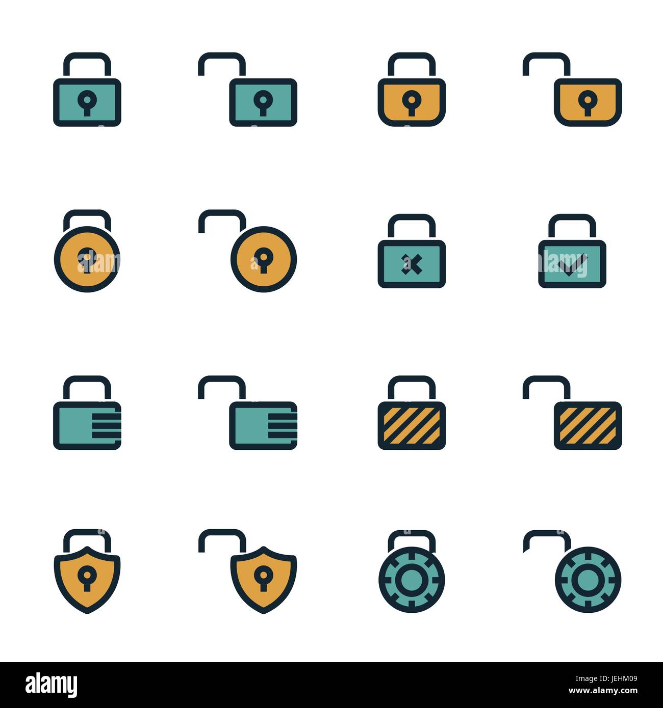 Vector flat locks icons set on white background Stock Vector Image ...