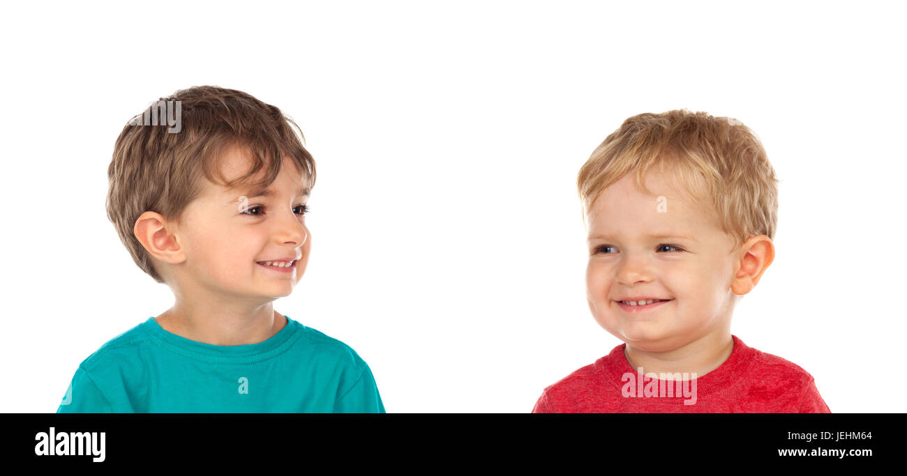 Portrait of two happy brothers isolated on a white background Stock ...