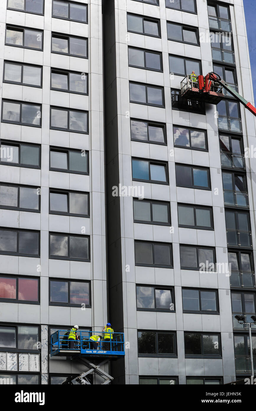 Cladding is removed from Whitebeam Court, in Pendleton, Greater ...