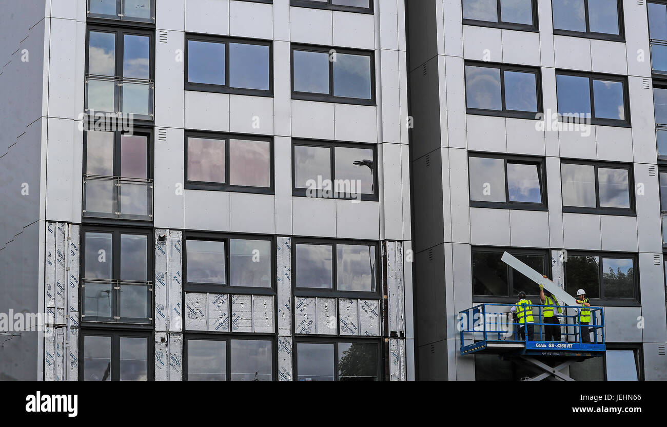 Cladding is removed from Whitebeam Court, in Pendleton, Greater ...