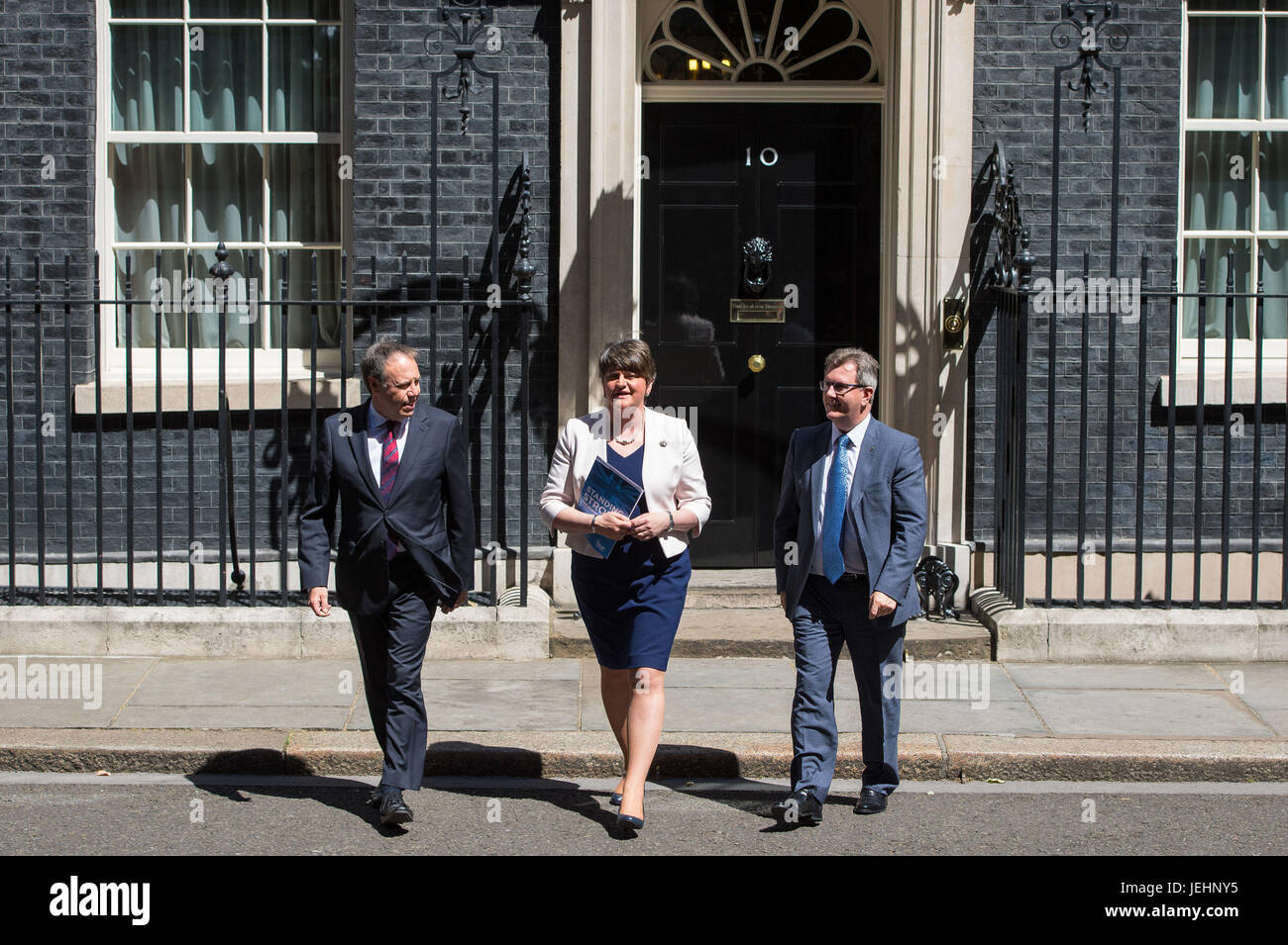 DUP leader Arlene Foster, DUP deputy leader Nigel Dodds (left) and MP ...