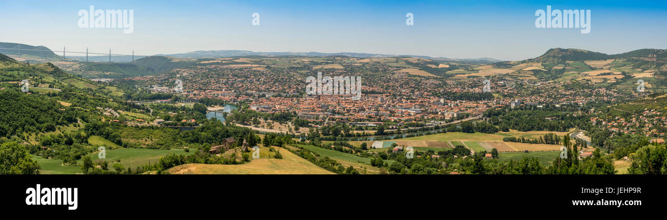 View of Millau city and his viaduct. Aveyron. Occitanie. France Stock ...