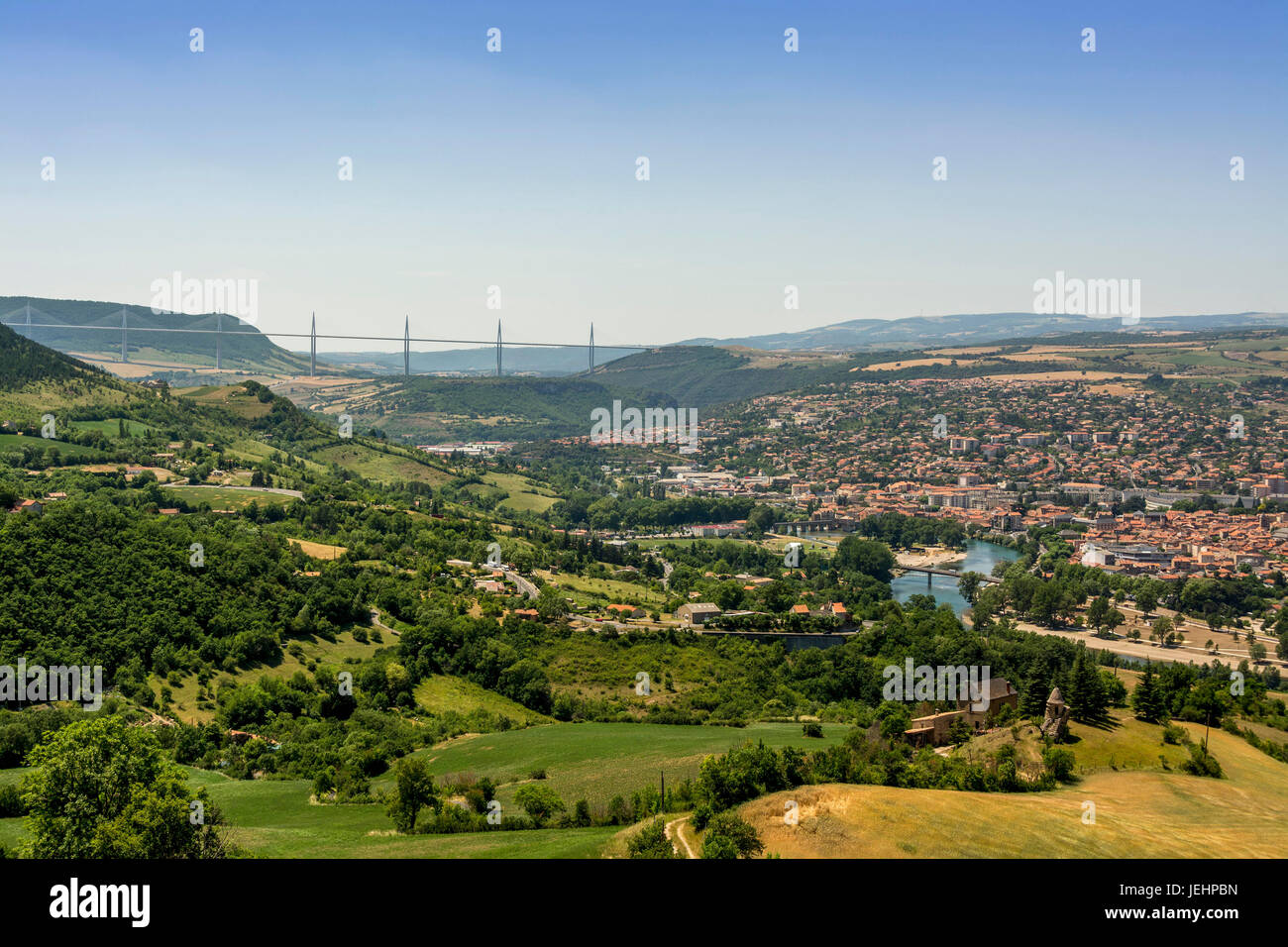 View of Millau city and his viaduct. Aveyron. Occitanie. France Stock ...