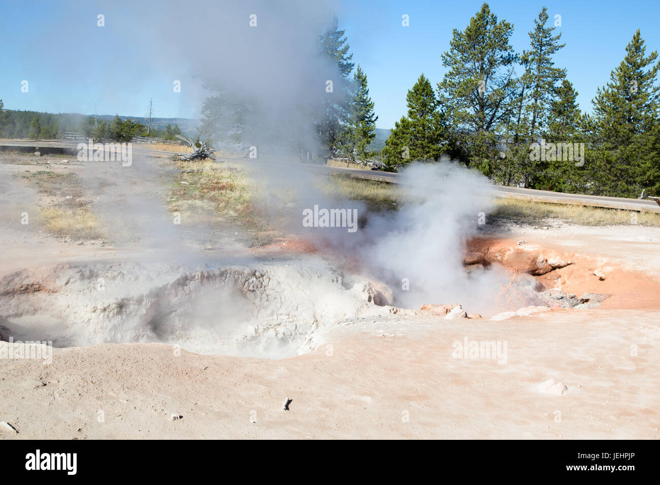 Lower geyser basin in the Yellowstone National park, USA Stock Photo ...