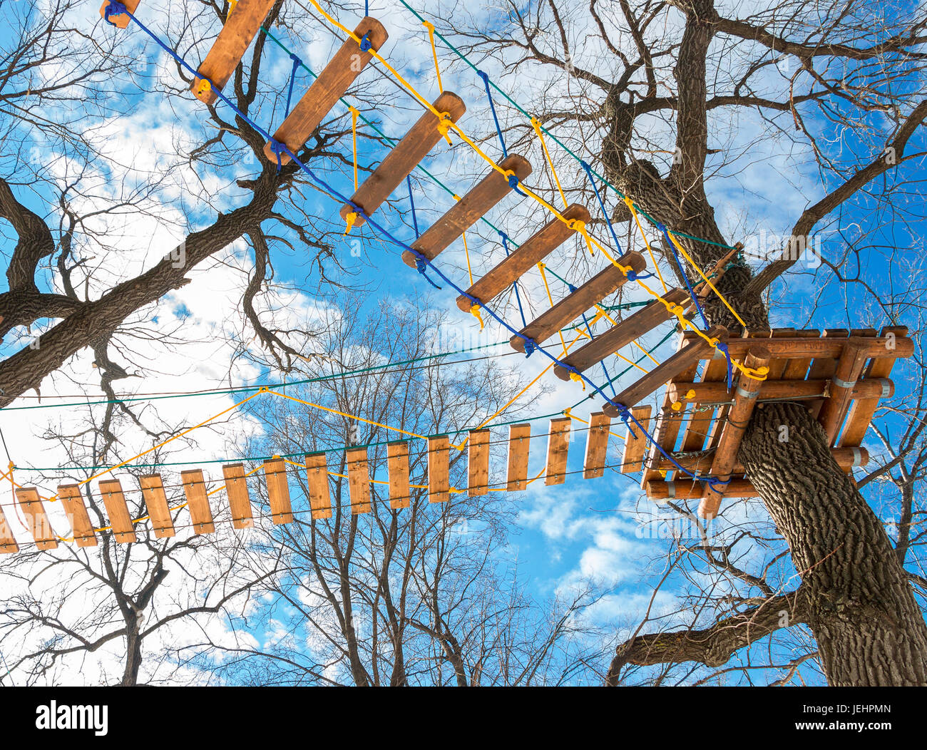 Obstacle course for training against the blue sky in the park Stock ...