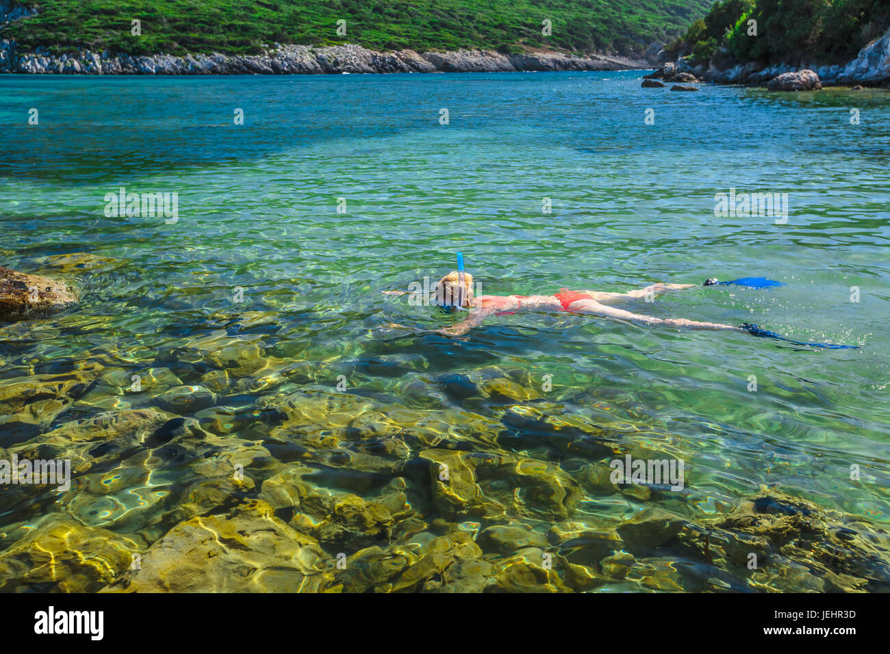 Underwater bikini girl snorkel diver hi-res stock photography and ...