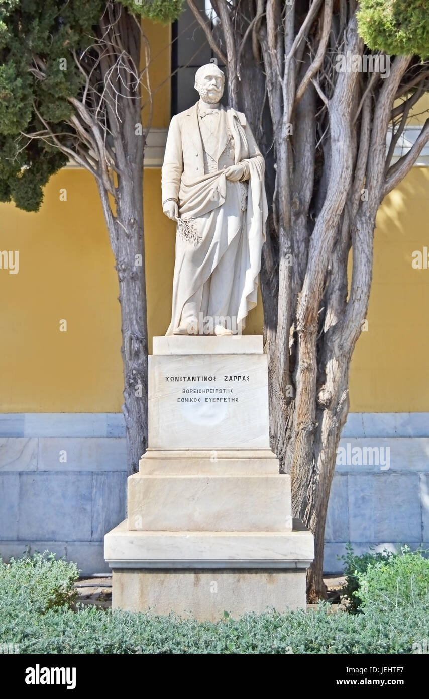the statue of Konstantinos Zappas outside of the Zappeion Megaron Hall ...