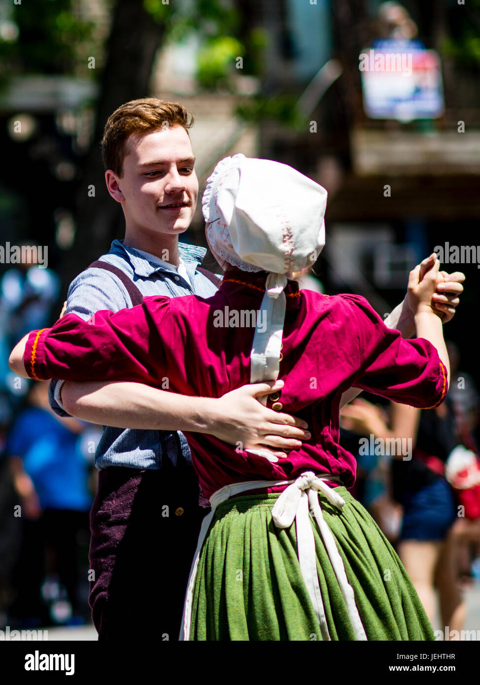 Folk Dancers in the Quebec Day Parade on Saint-Denis Street in Montreal ...