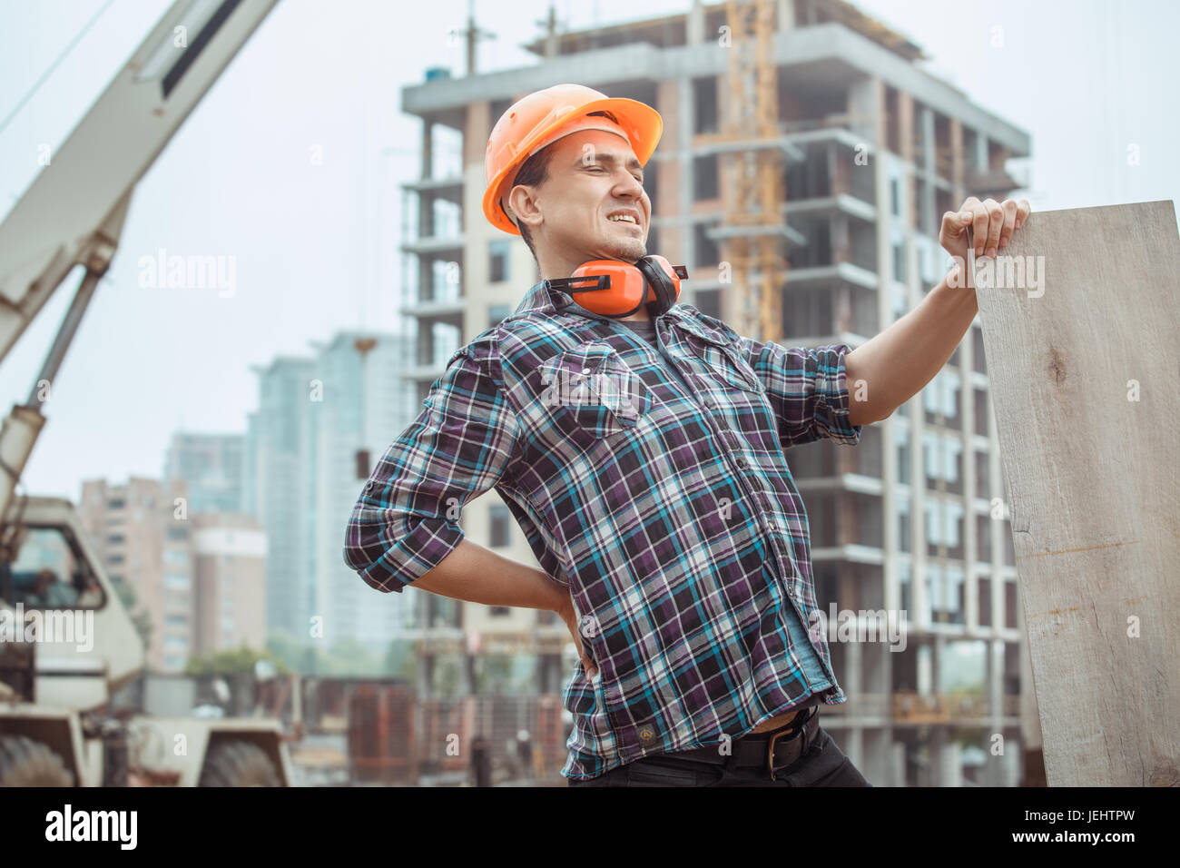 Male work building construction engineering occupation holding wooden ...