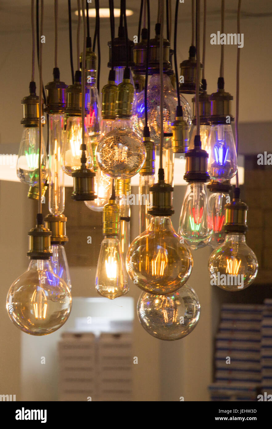 Decorative style filament light bulbs in view Stock Photo - Alamy