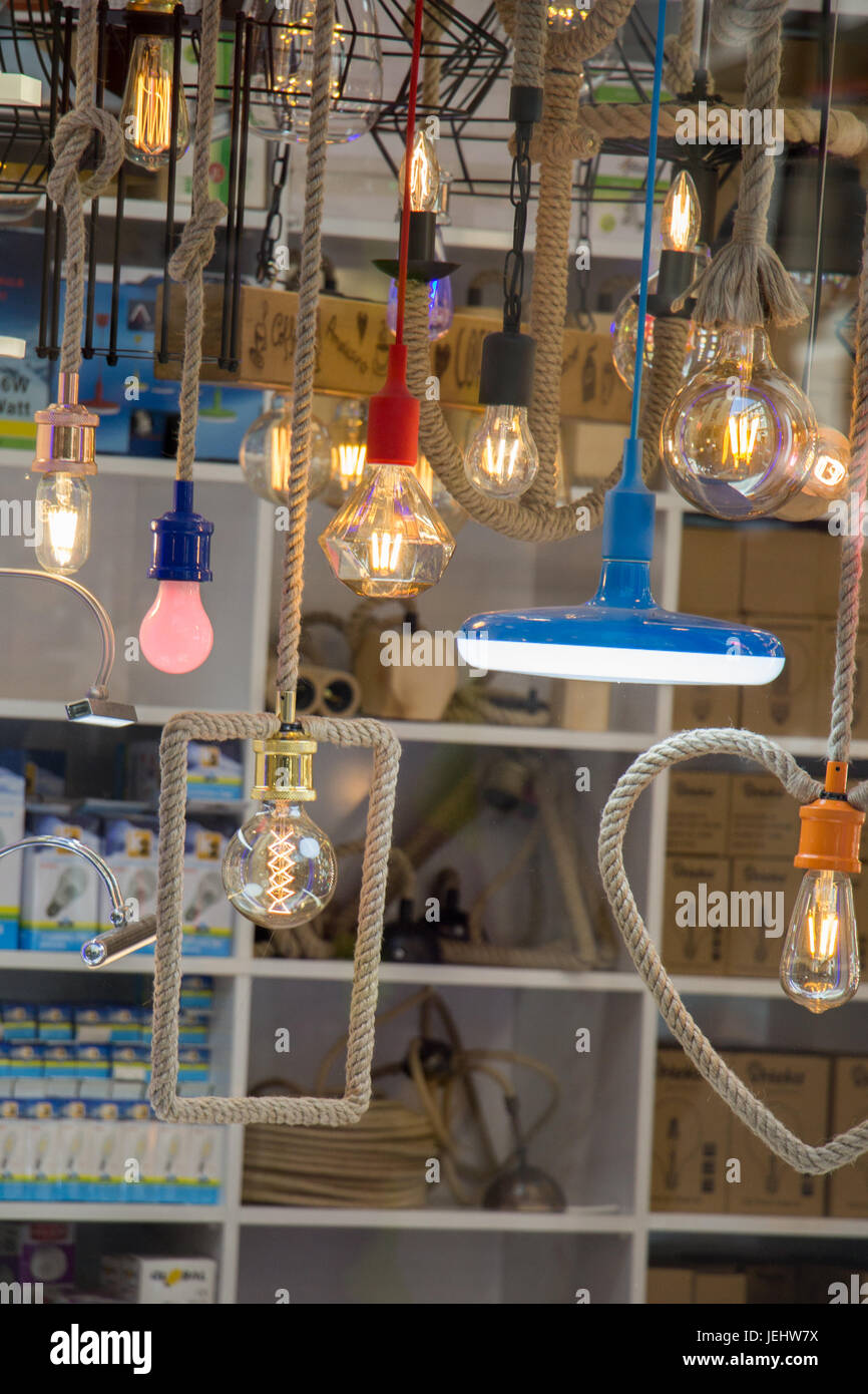 Decorative style filament light bulbs in view Stock Photo - Alamy