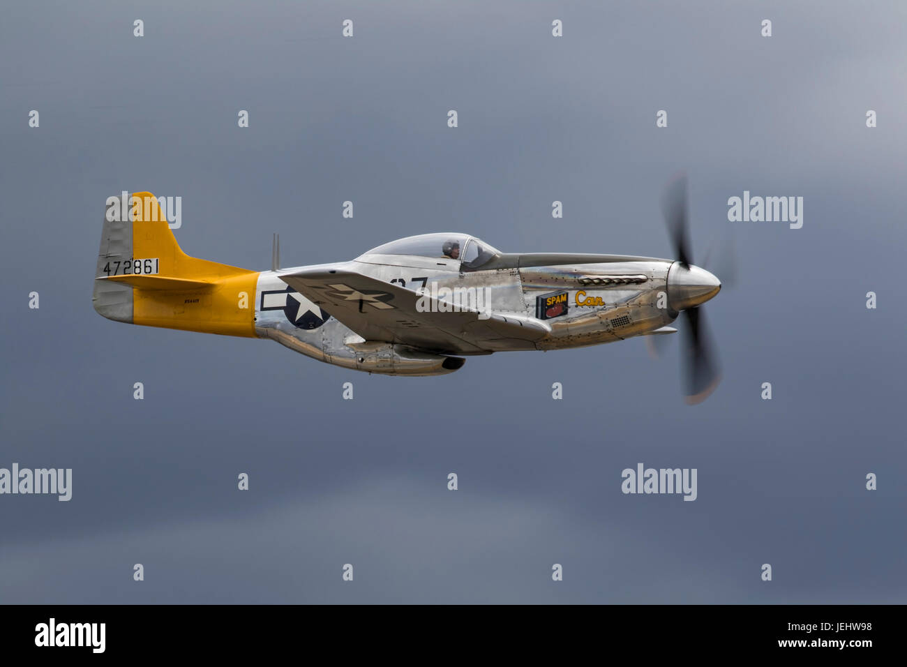 Airplane WWII P-51 Mustang fighter flying at California air show Stock ...