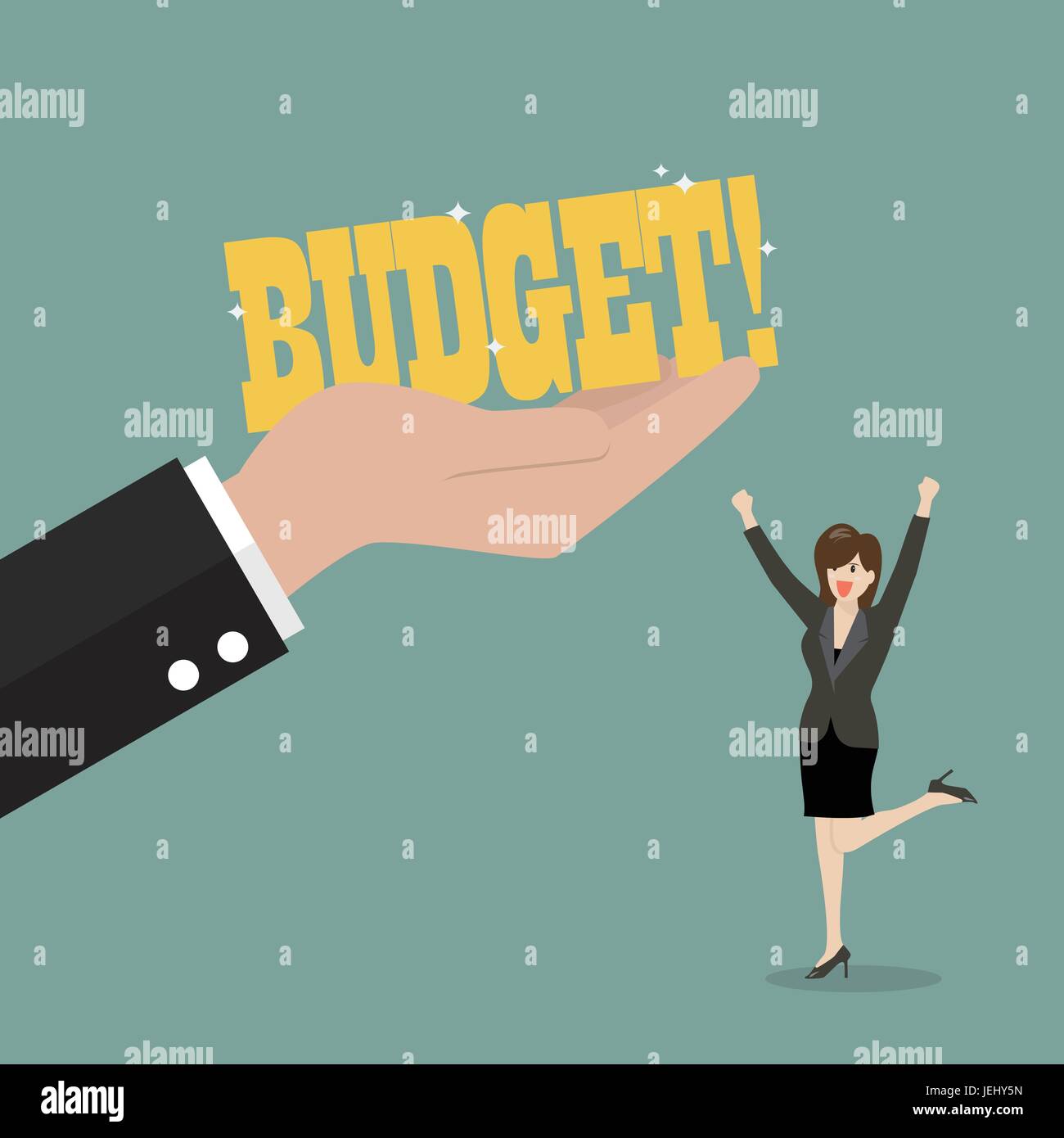 Big hand give a budget to business woman. Business concept Stock Vector ...