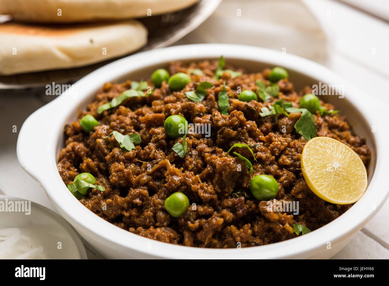 Indian Masala Kheema Pav or khima or Dry Spicy Minced Meat usually ...