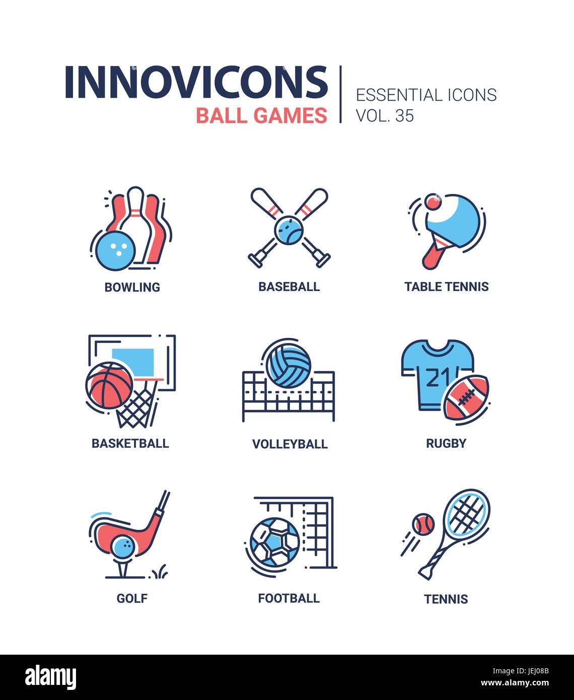 Ball Games - modern vector line design icons set. Bowling, baseball ...