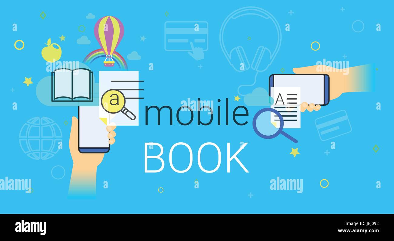 Mobile book and electronic library app on smartphone concept vector ...