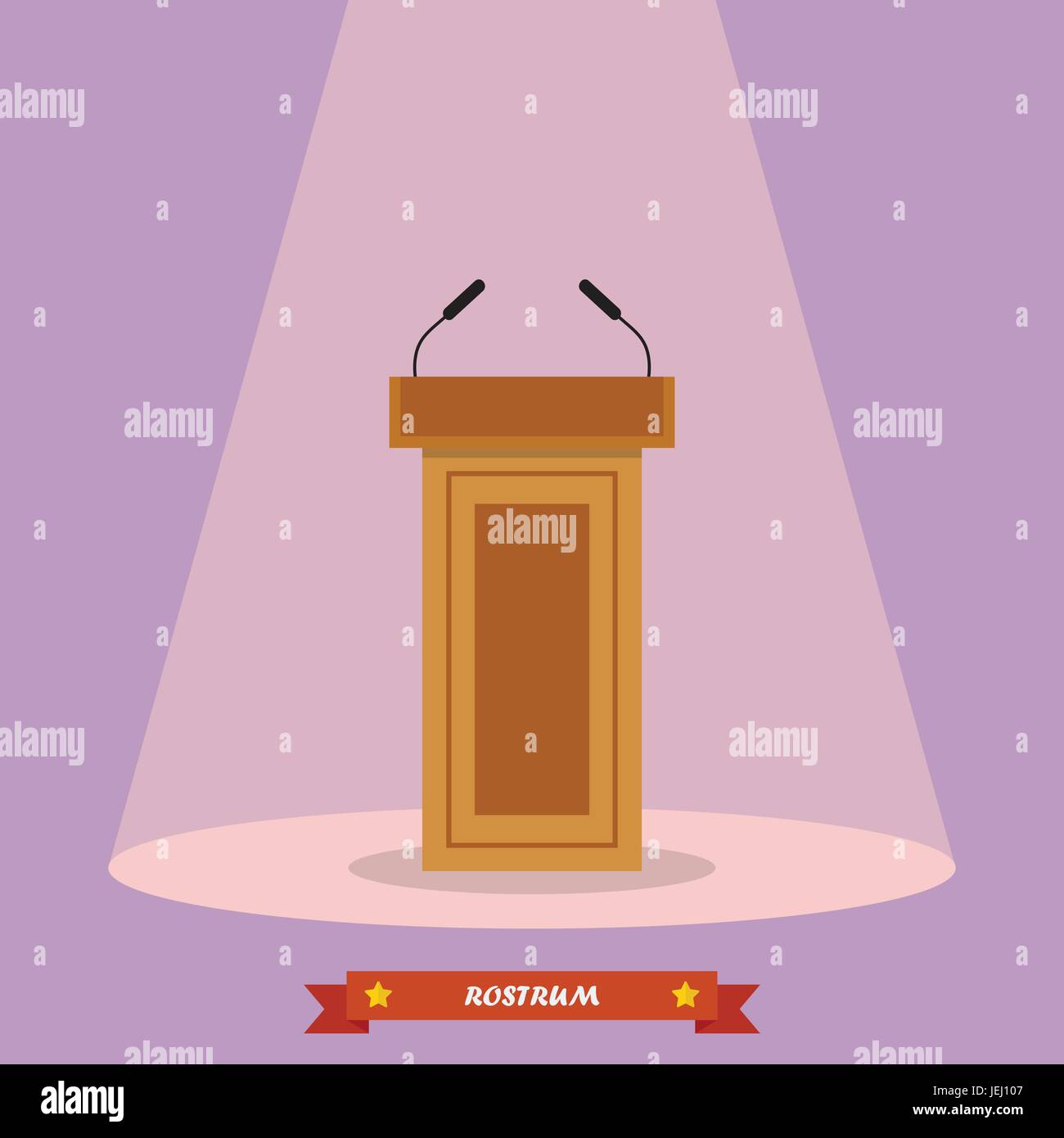 Wooden podium tribune rostrum stand with microphones. Vector ...
