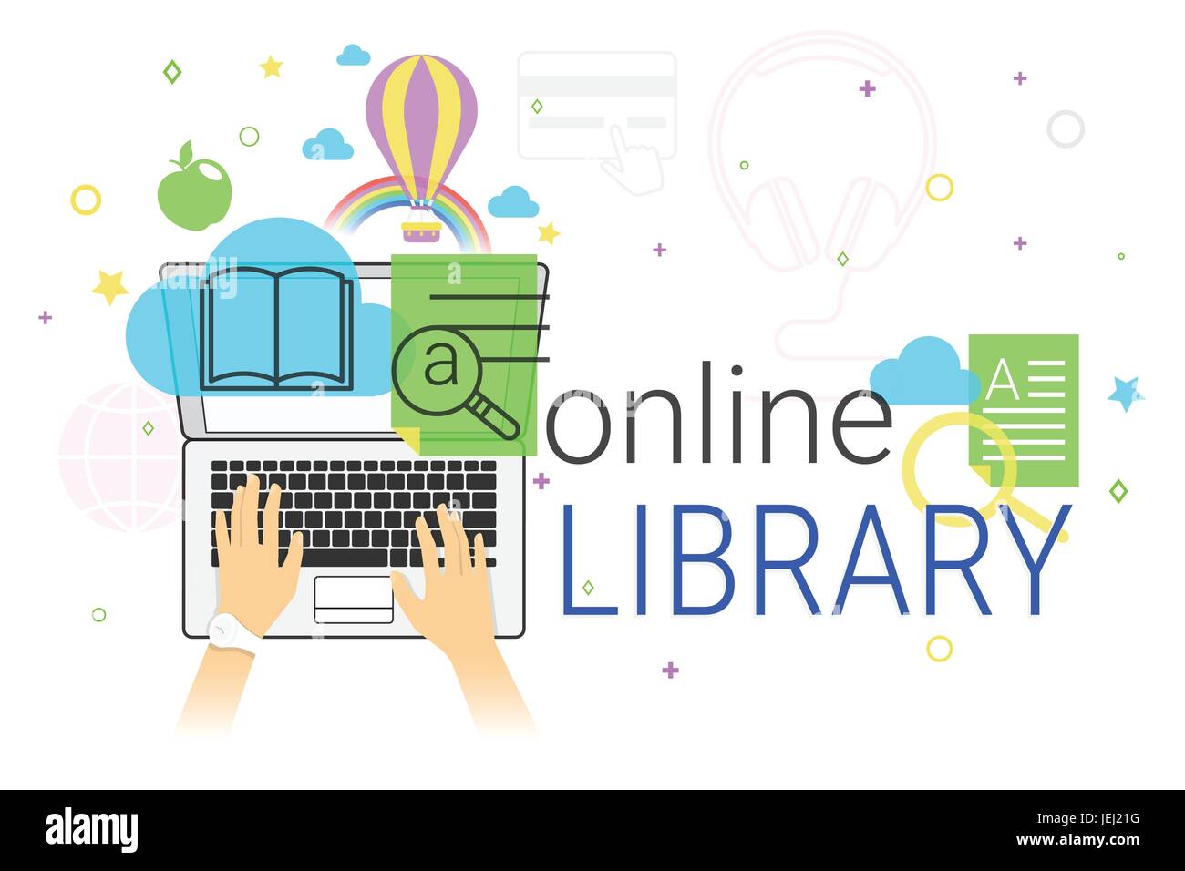 Online book and electronic library app on laptop creative concept ...