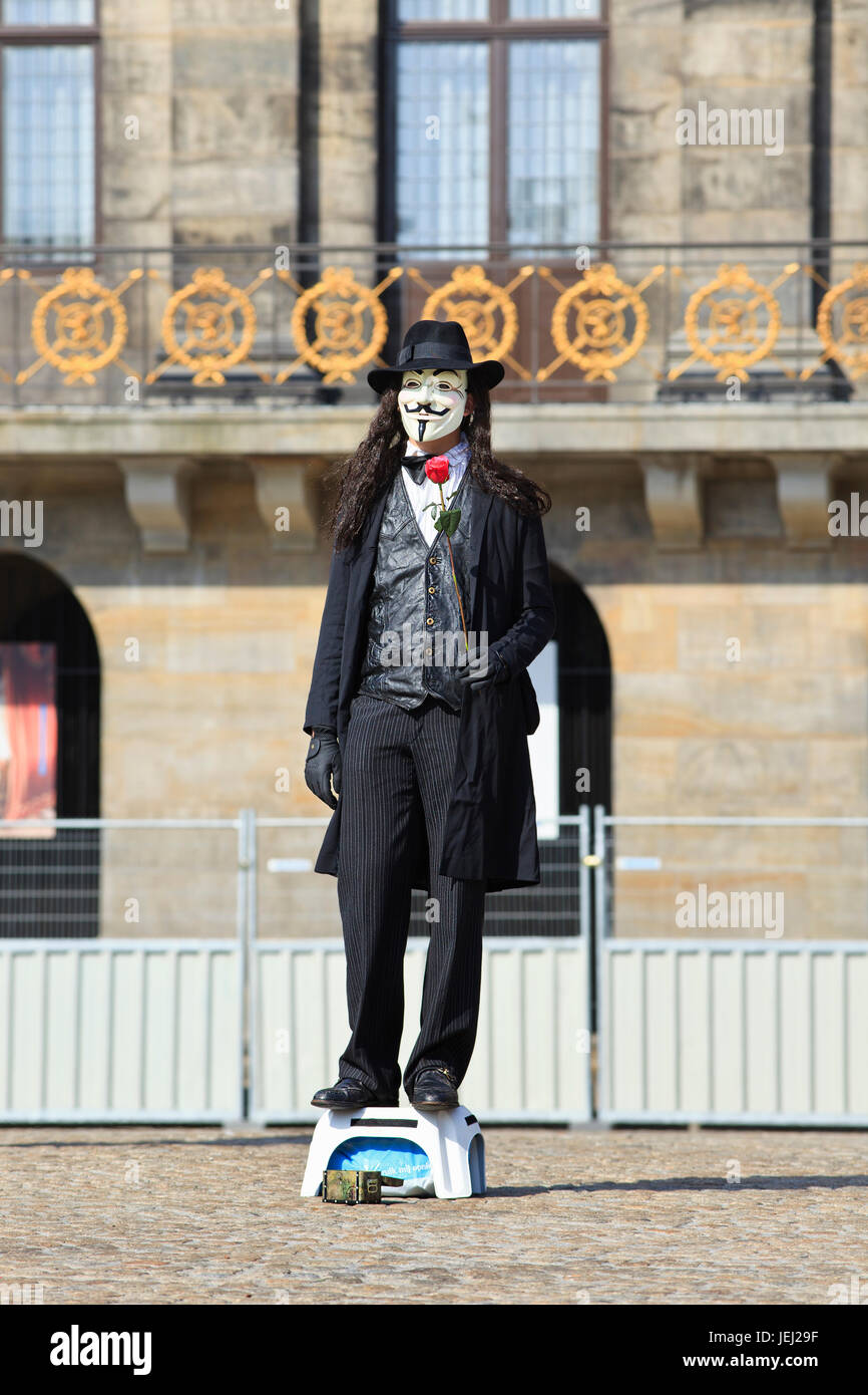 AMSTERDAM–AUG. 20. Street performer with Vendetta mask, the face of ...