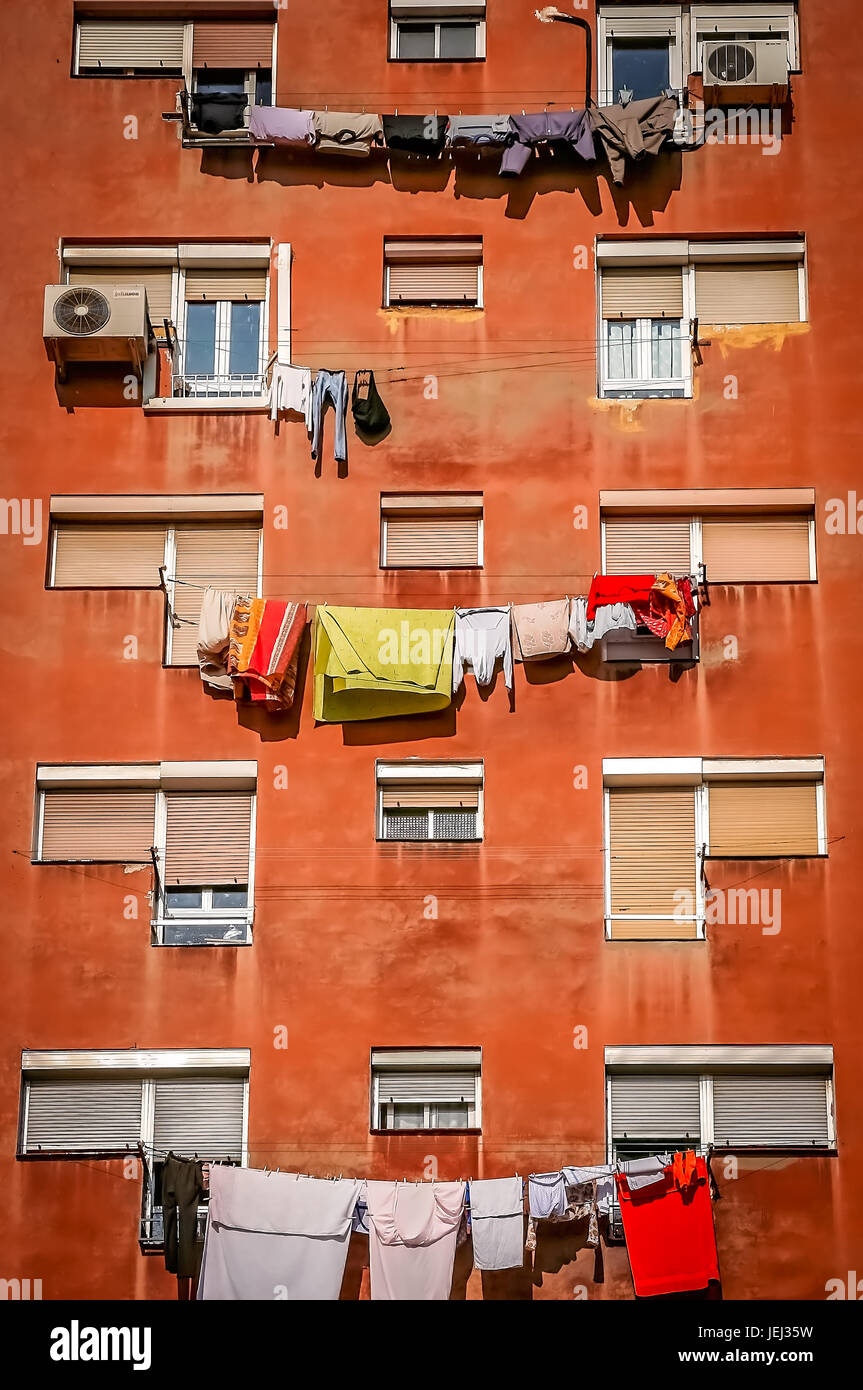 Laundry drying outside residential building in Spain Stock Photo - Alamy