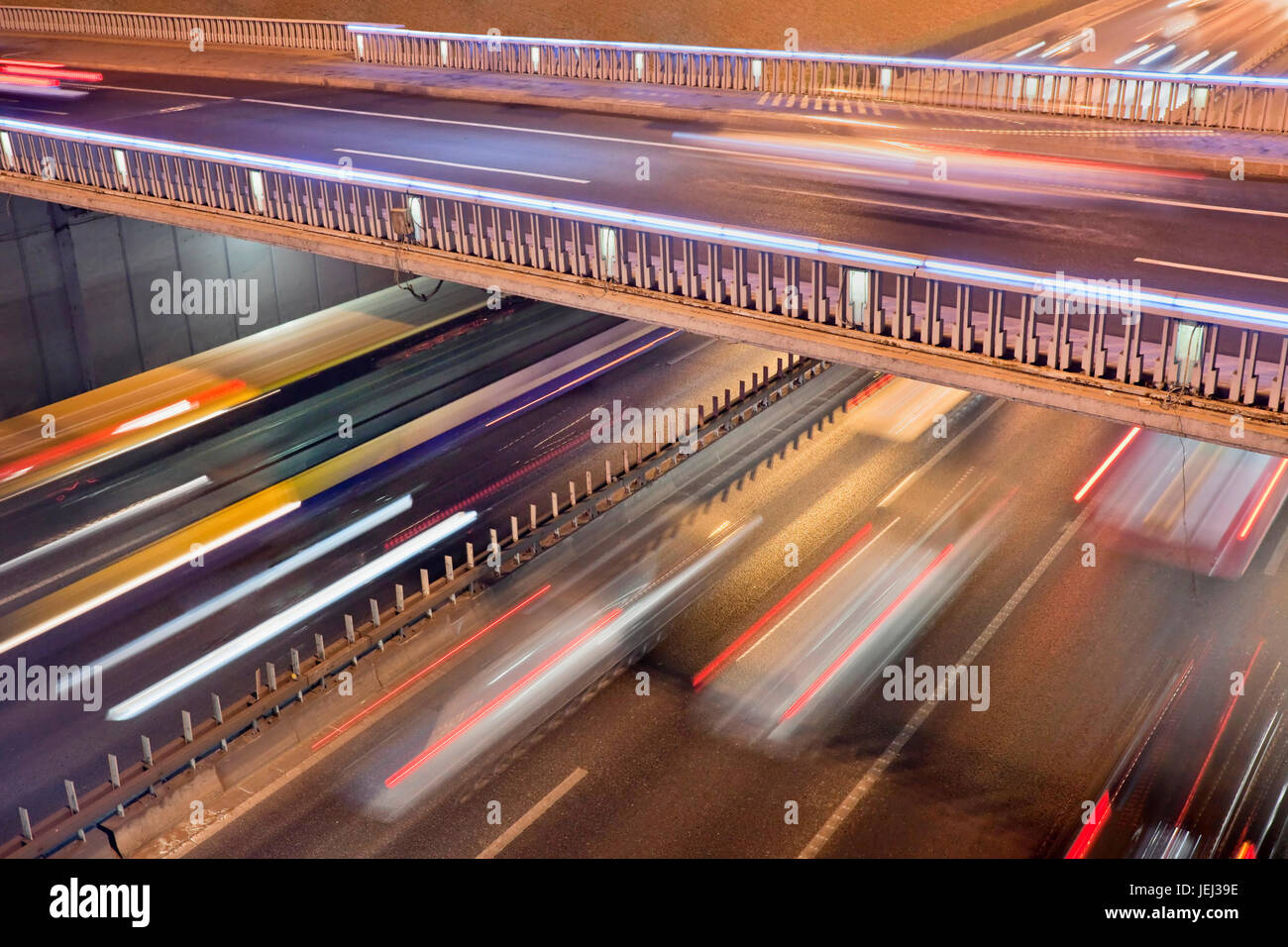 Light trails of rushing traffic in Beijing downtown at night Stock ...